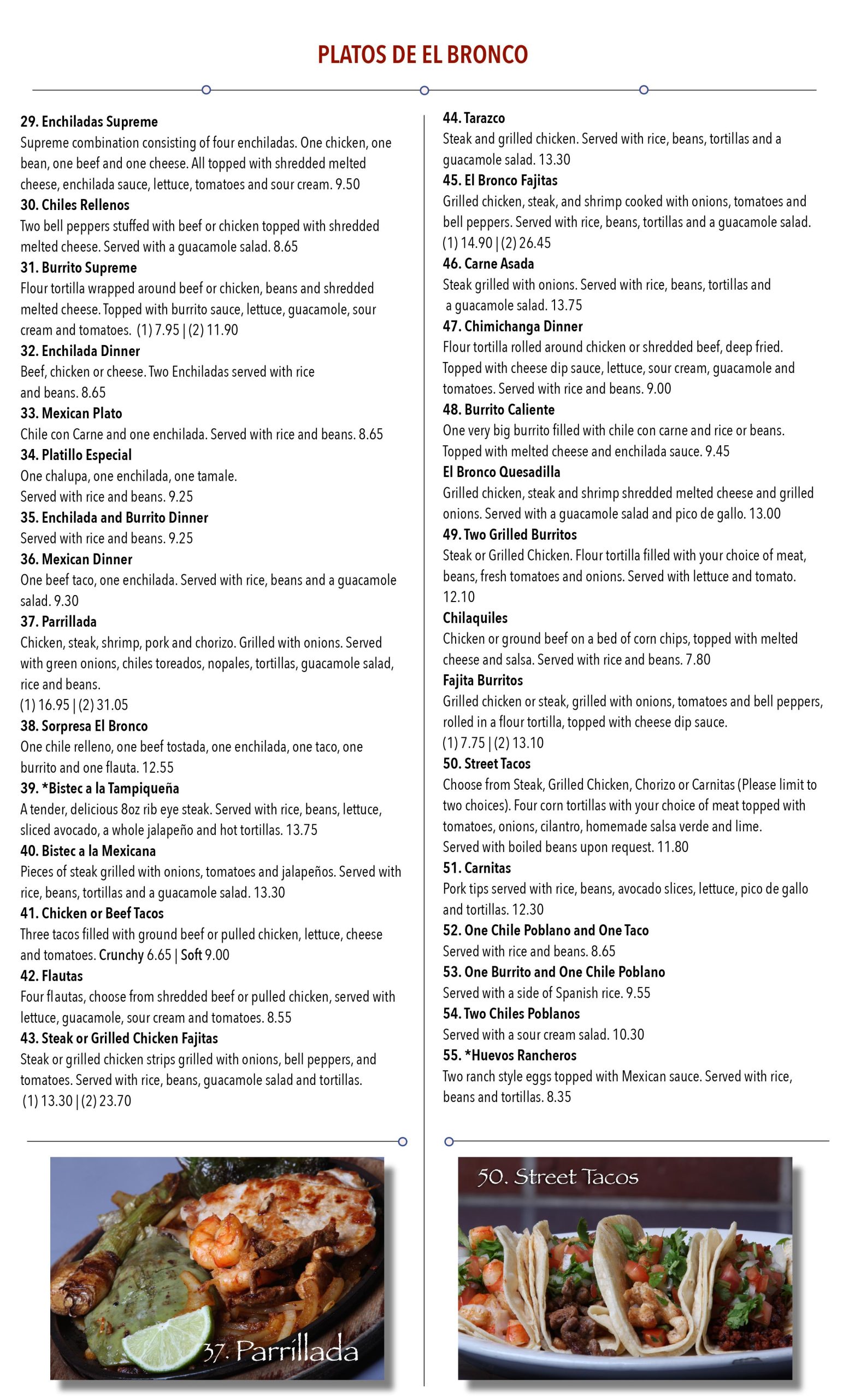 Our Menu - El Bronco